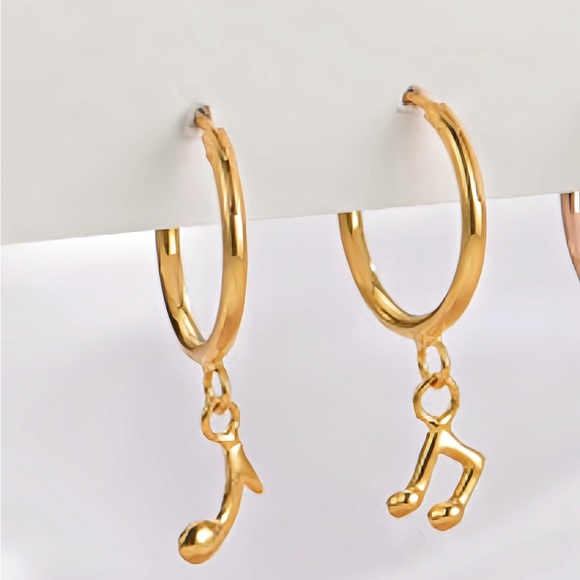 Jewelry | Musical Notes Drop Hoop Earrings Sh29 Gold Music | Poshmark
